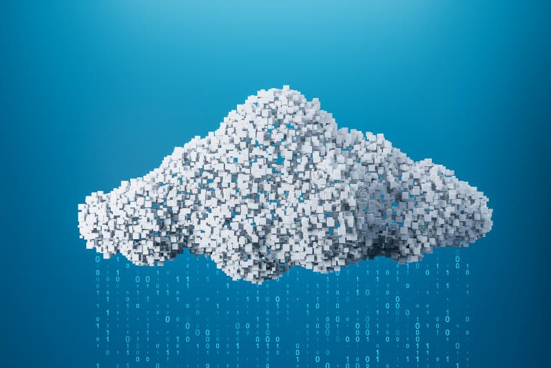 Cloud Technology and Data Storage Concept with White Pixelate Cloud and ...