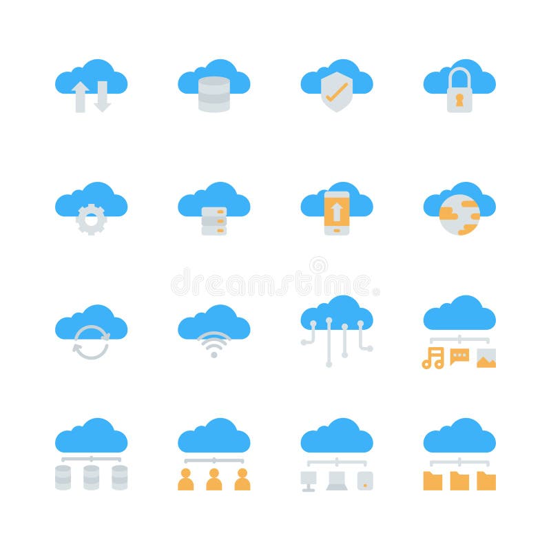 Cloud Technology Icon Set in Flat Design..Vector Illustration Stock ...