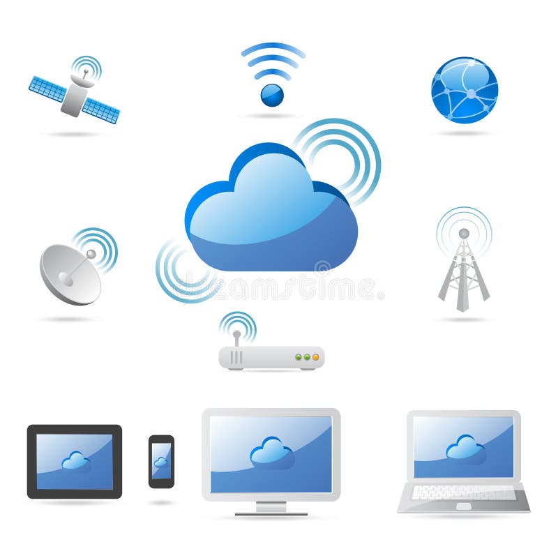 Laptop Computer Connected To a Cloud Via Wifi. Stock Illustration ...