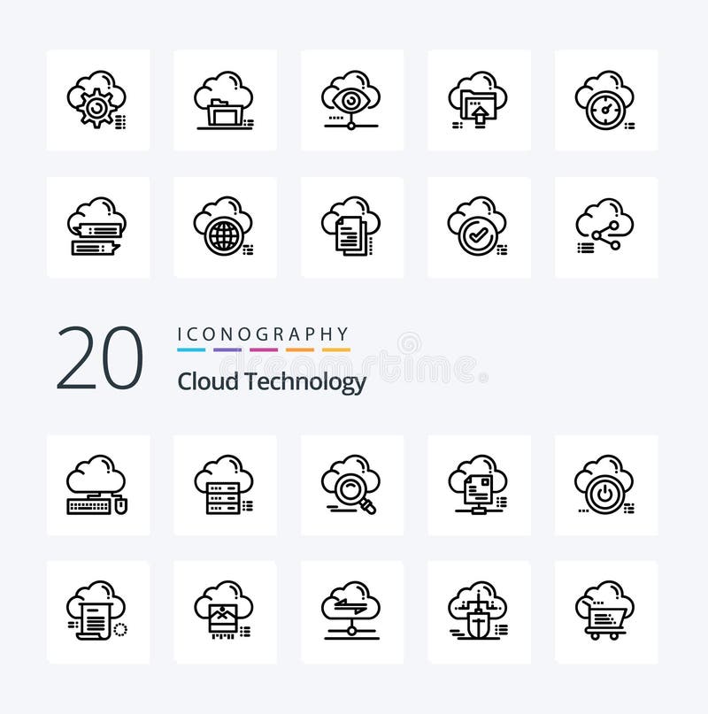 20 Cloud Technology Line Icon Pack Like Online File Cloud Access Data Stock Vector ...