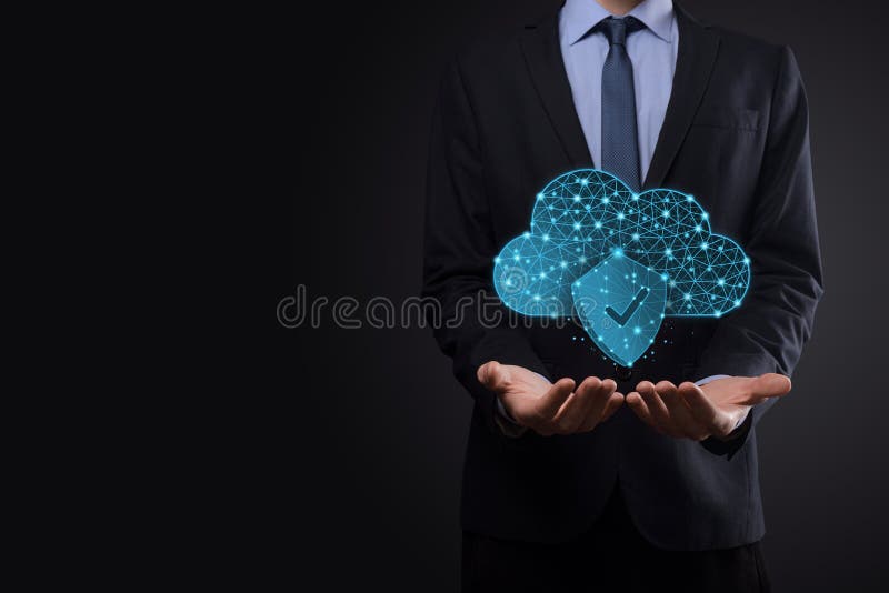 Cloud Technology. Polygonal Wireframe Cloud Storage Sign with Shield ... Cloud Technology. Polygonal Wireframe Cloud Storage Sign with Shield ...