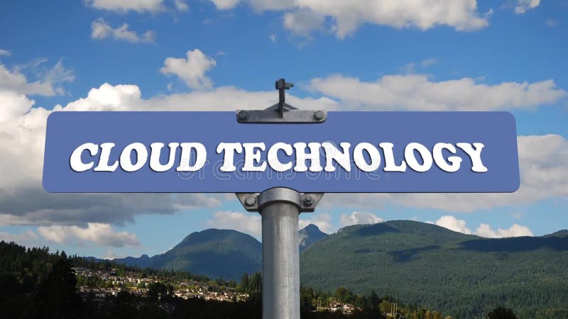 Cloud Technology Road Sign with Flowing Clouds Stock Video - Video of ...