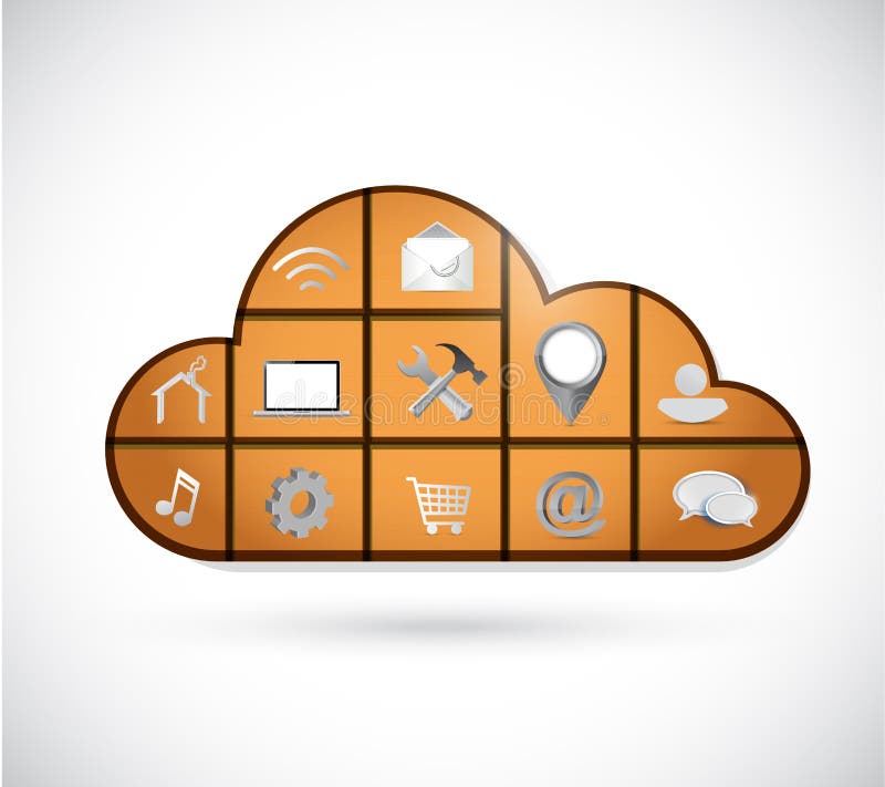 Cloud and Tools Icons Illustration Stock Illustration - Illustration of ...
