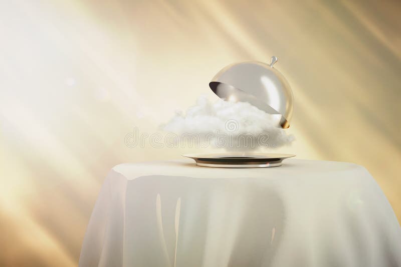 A Cloud on a Tray with a Lid on the Table. 3d Render Stock Illustration ...
