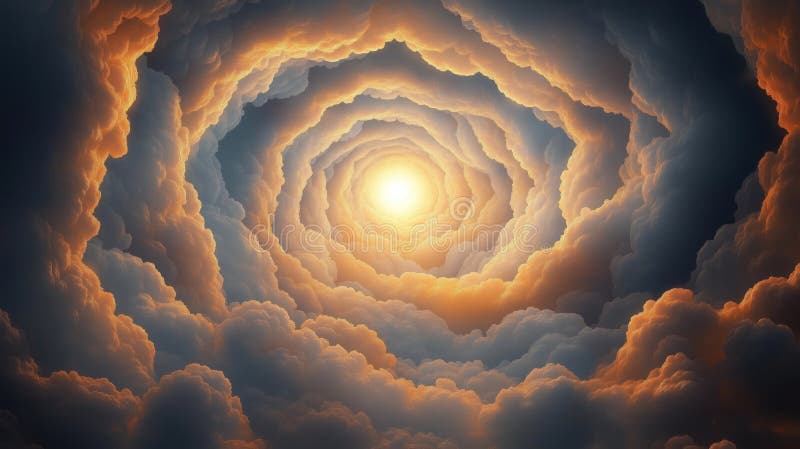 Cloud Tunnel with Warm Light in the Center. Sky Scene Shows a Swirling ...