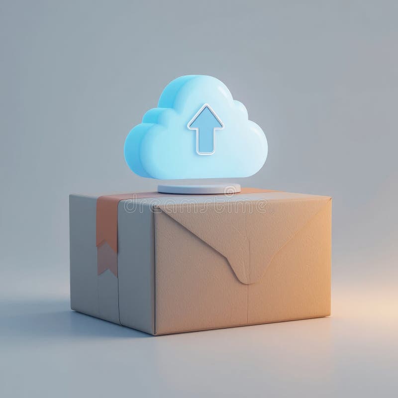 Cloud Upload Icon Above Box Presenting Data Transfer Concept Art Stock ...
