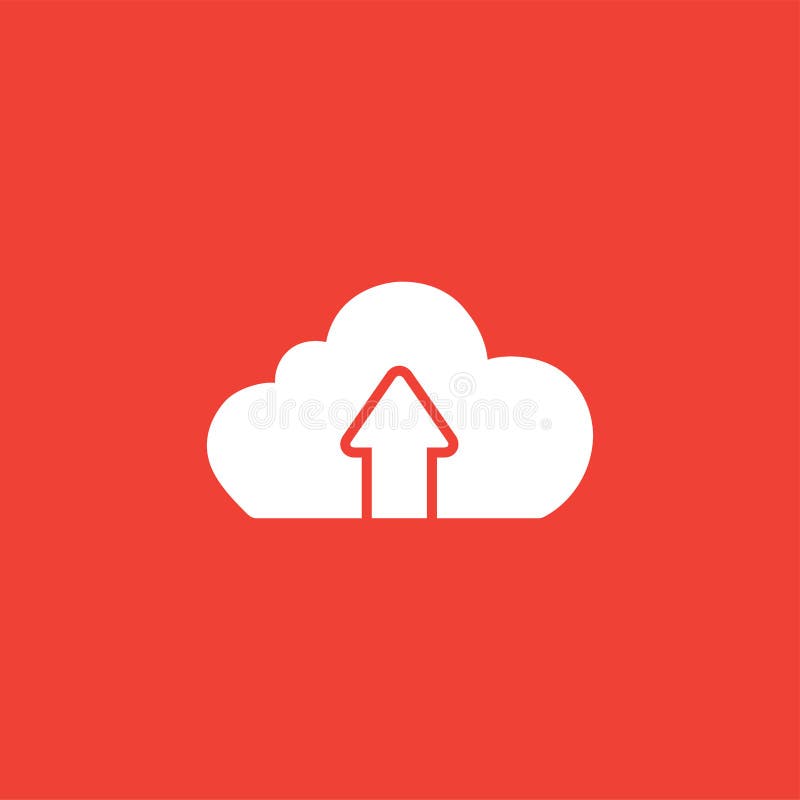 Cloud Upload Icon on Red Background. Red Flat Style Vector Illustration ...