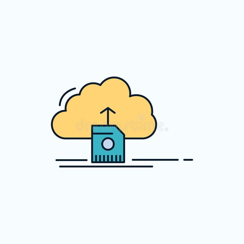 Cloud, Upload, Save, Data, Computing Flat Icon. Green and Yellow Sign ...