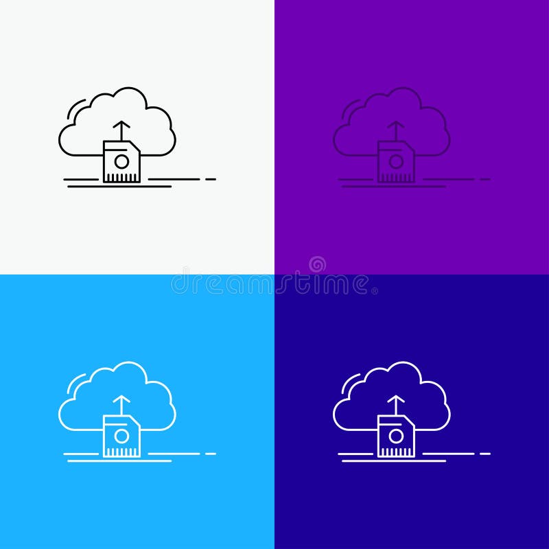 Cloud Upload Save Data Computing Icon Over Various Background Line