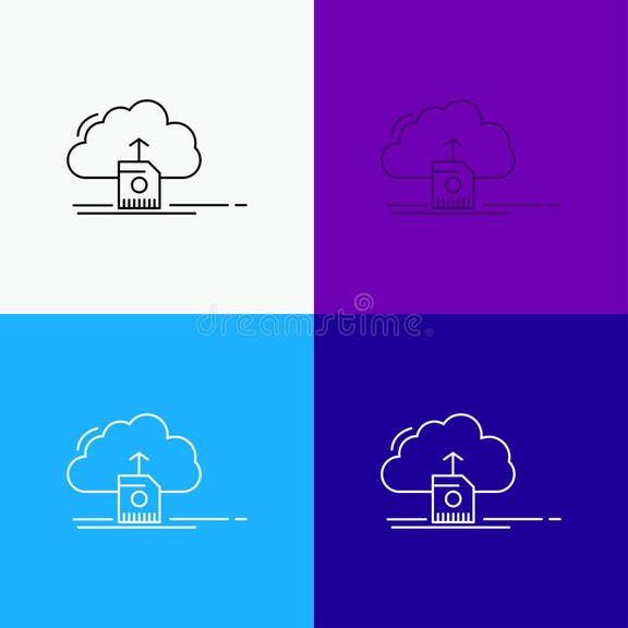 Cloud, Upload, Save, Data, Computing Icon Over Various Background. Line Style Design, Designed ...