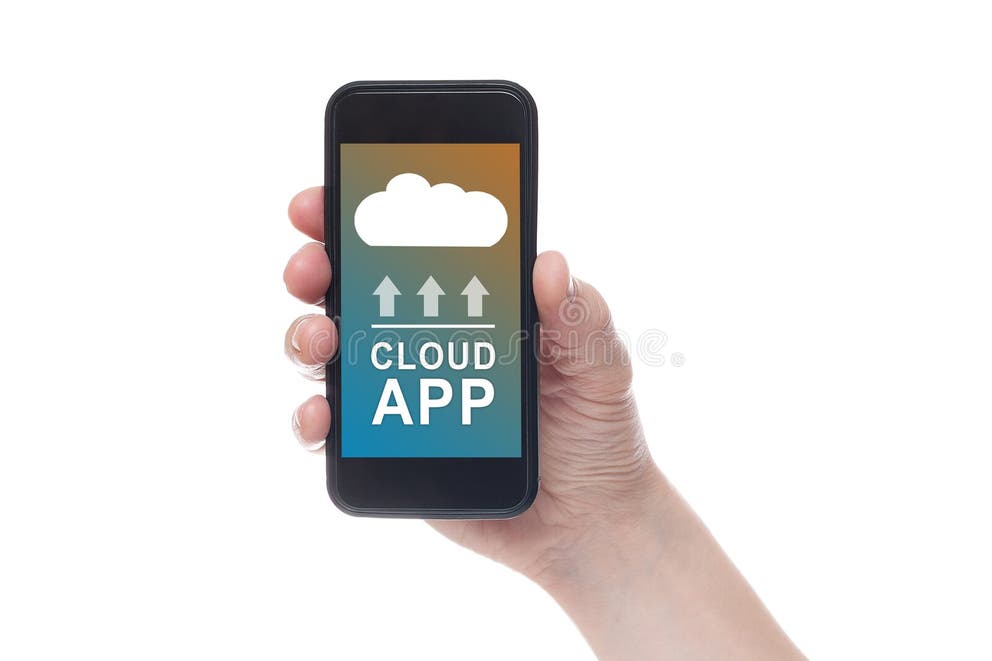 Cloud Uploading Concept on Phone Screen. Man Hand Hold Phone with Cloud ...