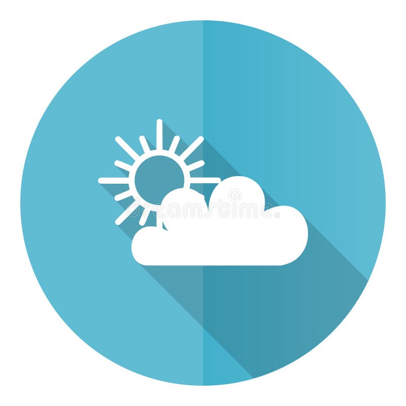 Cloud Vector Icon, Flat Design Blue Round Web Button Isolated on White ...