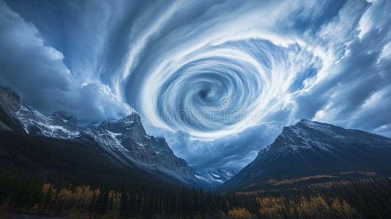 Cloud Vortex Swirling Over Majestic Mountains Background Stock Photo - Image of summer ...