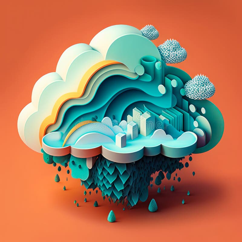Cloud with Water and Buildings. Generative AI Stock Illustration ...