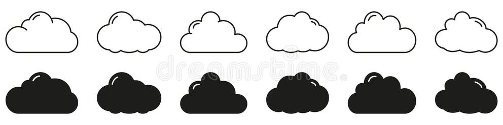 Cloud Weather Forecast Line and Solid Icon Set. Meteorological Concepts ...