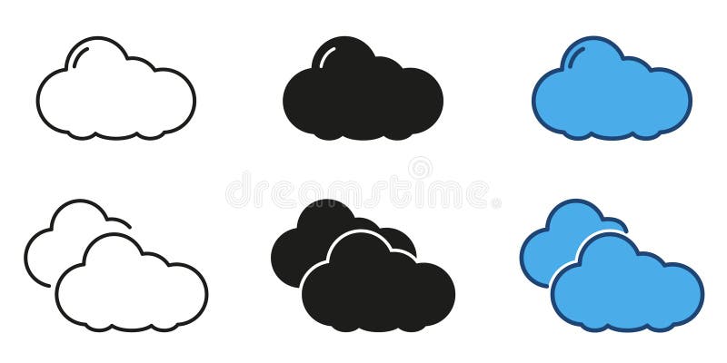Cloud Weather Forecast Line and Solid Icon Set. Cloud Shape Sky Symbol ...