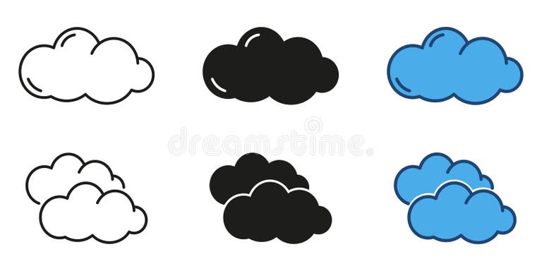 Cloud Weather Symbols Line and Solid Icon Set. Various Cloudy Shapes ...