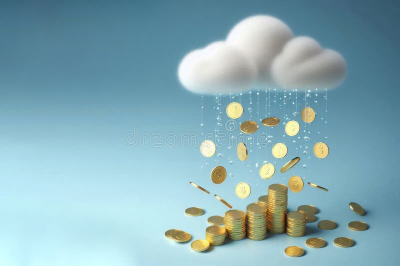 A Cloud from Which a Rain of Gold Coins is Falling. Space for Text ...