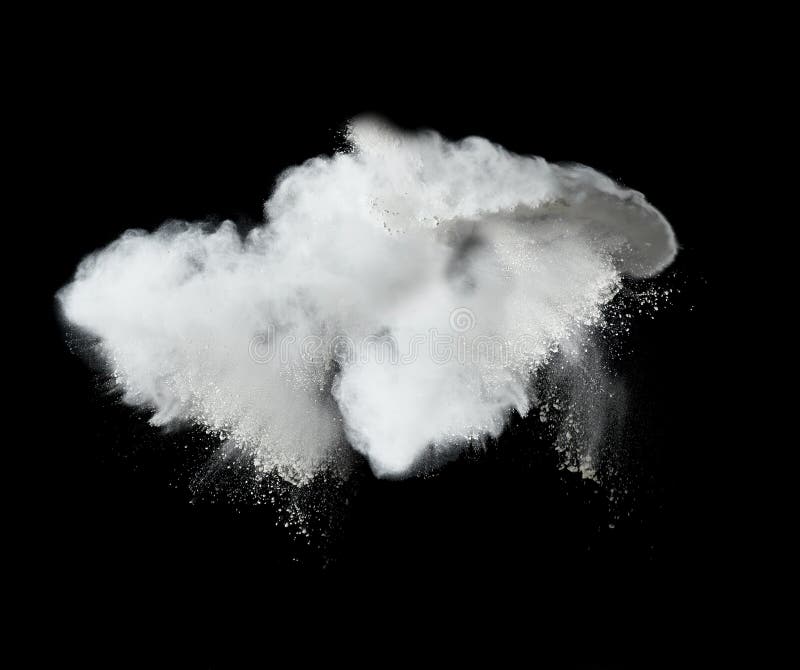 Cloud of White Wheat Flour on a Black Background, Particles Fly in ...