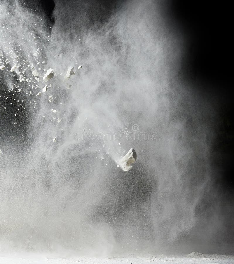 Cloud of White Wheat Flour on a Black Background, Particles Fly in ...