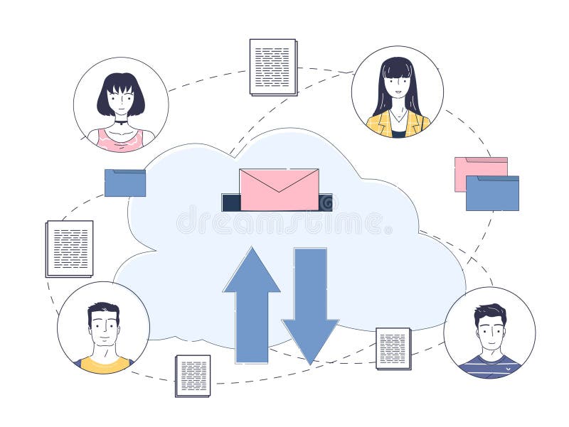 Cloud Work Service. Men and Women Exchange Documents on Internet ...