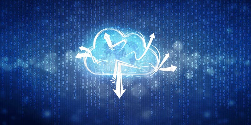 Cloud with a World Map Floating in Front an Abstract Grid Pattern Stock ...