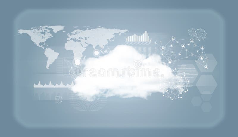 Cloud with World Map, Network and Graphs Stock Image - Image of network ...