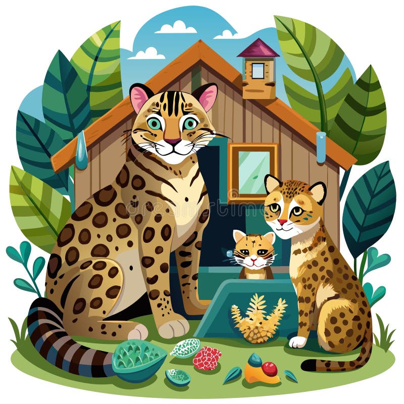 Clouded Leopard Caring Cries House Vector Stock Vector - Illustration ...