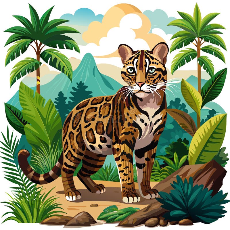 Clouded Leopard Charming Goes Jungle Vector Stock Vector - Illustration ...
