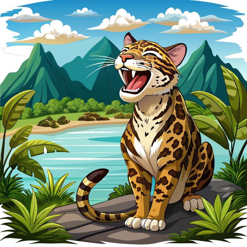 Clouded Leopard Cheating Laughs Lake Vector Stock Vector - Illustration ...