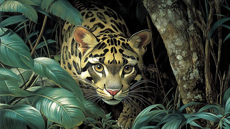 Clouded Leopard Hidden in Lush Jungle Foliage Stock Image - Image of tree, wildcat: 367048627