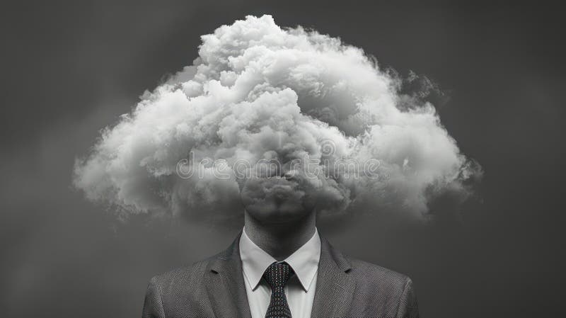 Clouded Mind: Black and White Conceptual Image of Businessman with Cloud instead of Head Stock ...