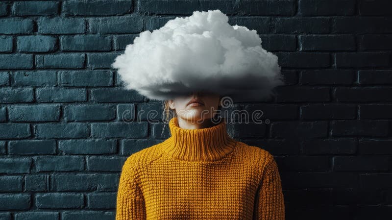 Clouded Mind a Woman S Inner Storm Manifests Above Against a Stark ...
