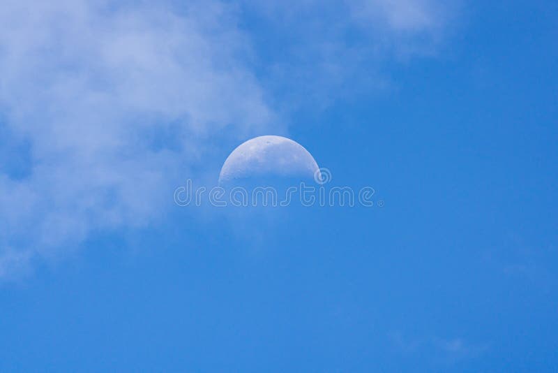Almost Cloudless Blue Morning-time Sky with a White Crescent of the ...