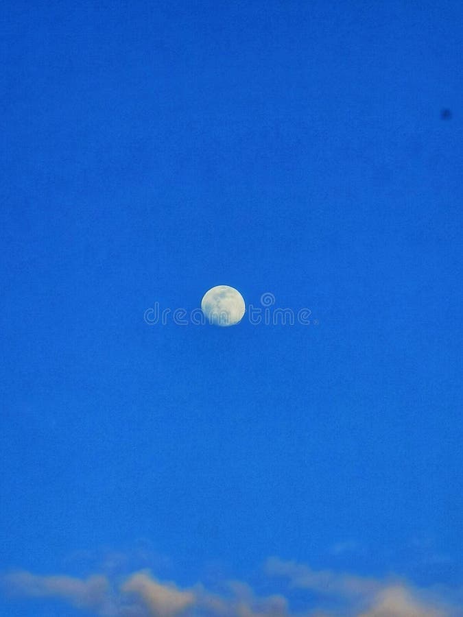 Cloudless Blue Sky and Full Moon Stock Photo - Image of texture, blue ...