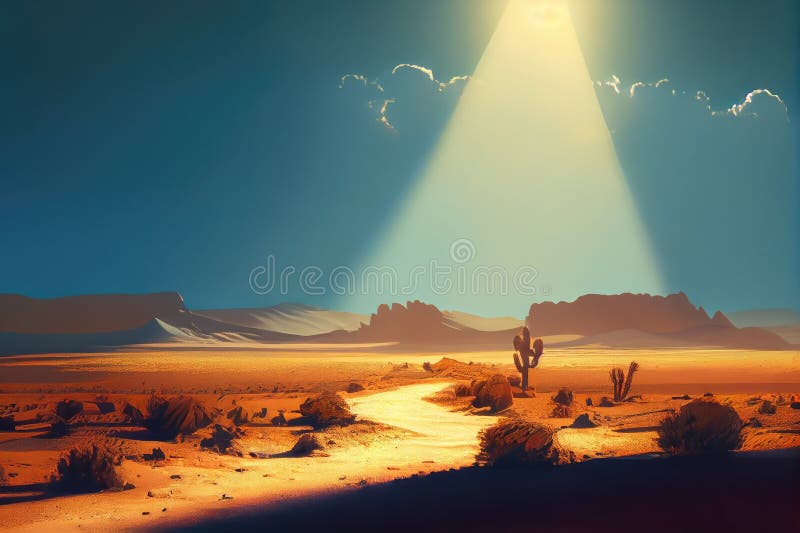 Cloudless Sky with Sun Shining Down on Desert Landscape, Creating ...