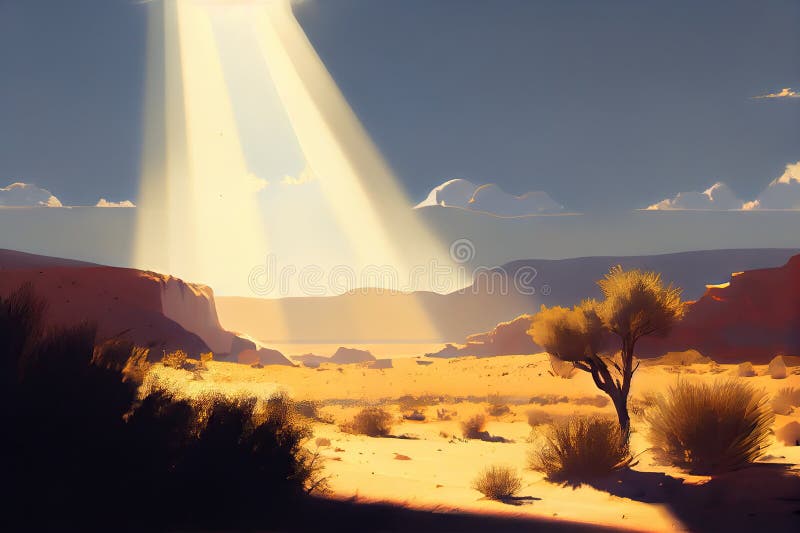 Cloudless Sky with Sun Shining Down on Desert Landscape, Creating ...