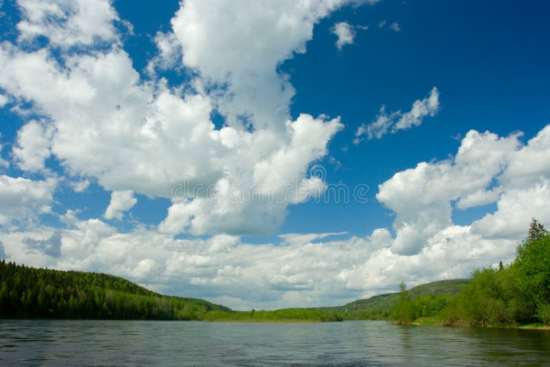 Clouds above the river. stock photo. Image of reservoir - 5455348
