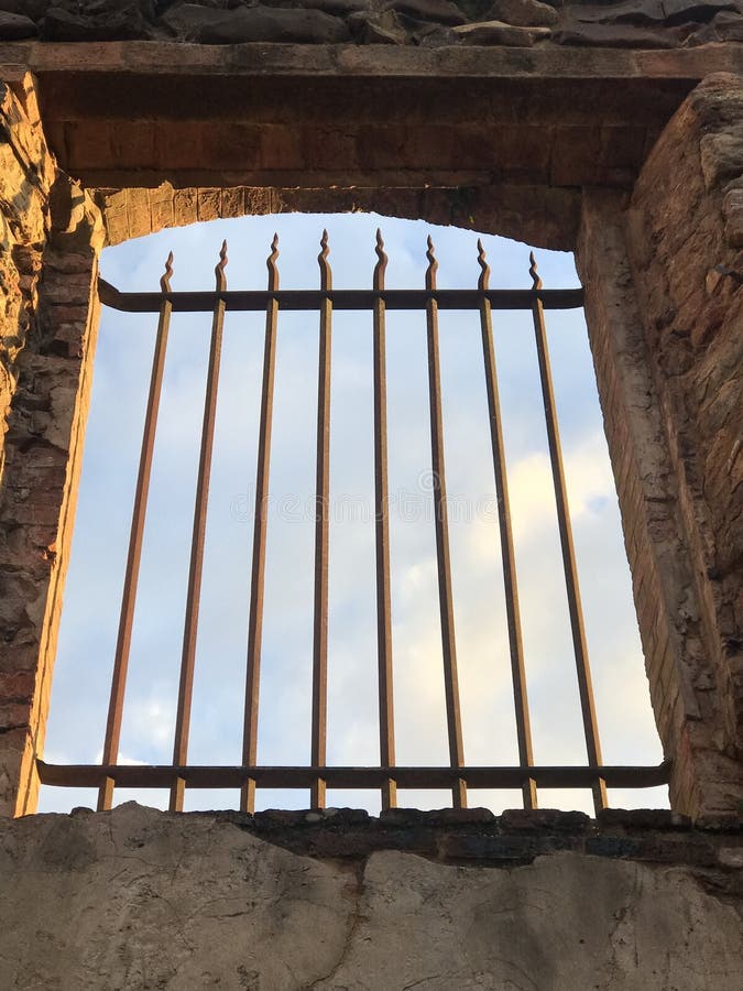 Clouds Behind Castle Window Bars. Stock Photo - Image of culture ...