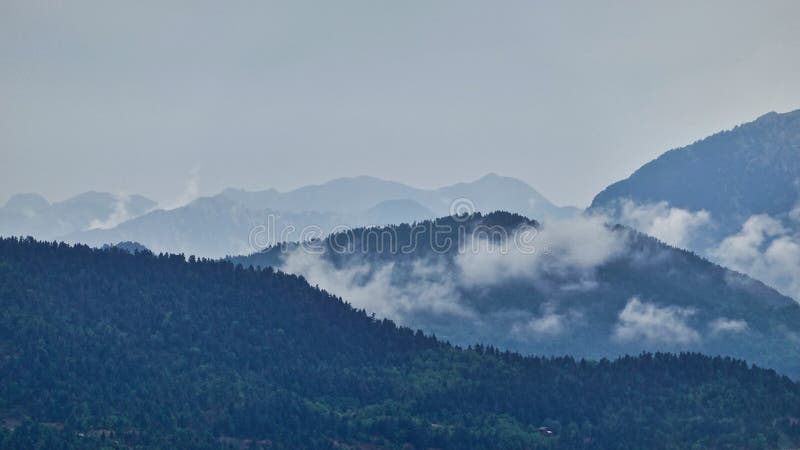 Low Level Clouds on Greek Mountain Range Stock Photo - Image of mist ...