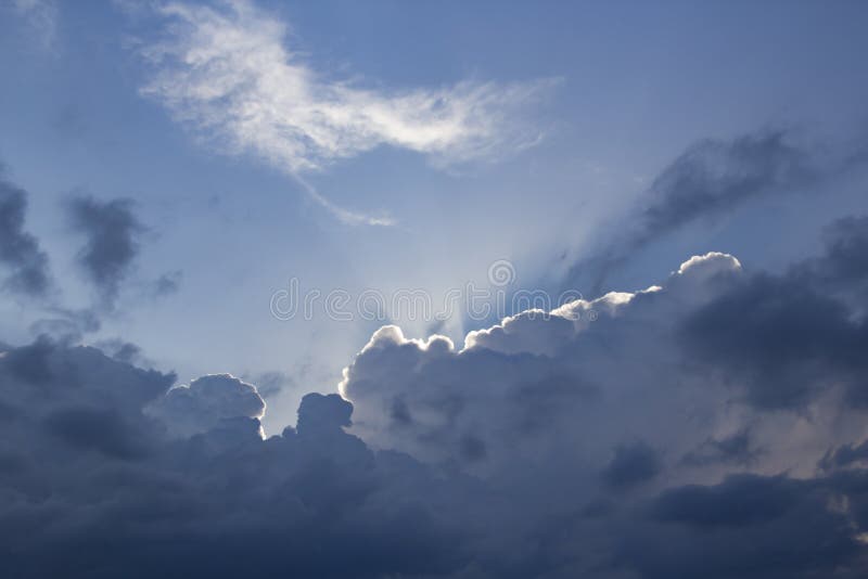 Clouds on a Blue Sky with Sun Light Rays or Beams Bursting. Spiritual ...