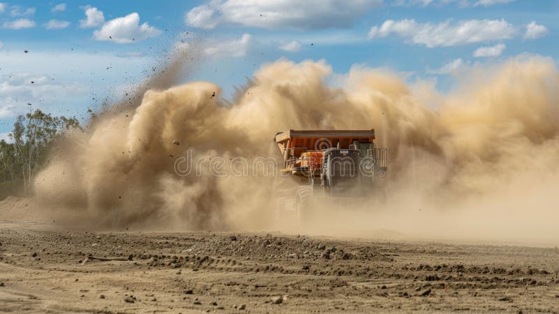 Clouds of Dust Billow Up into the Air As the Excavator Digs Deeper ...