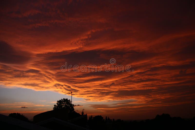 Clouds of Fire in a Red Sunset in October Stock Image - Image of night ...