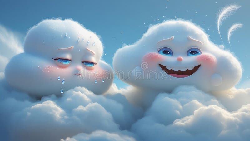 2 Clouds are Floating in the Sky. One Cloud is Crying Rain Stock ...