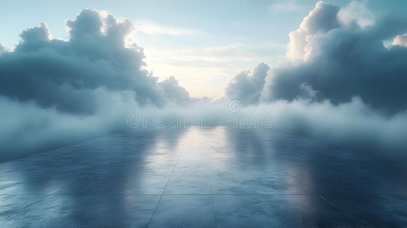Clouds and Fog Above a Blue Tiled Floor Illustration Stock Illustration ...