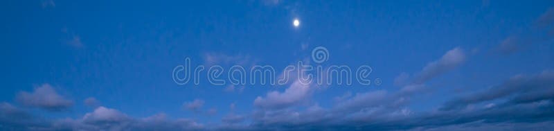 Clouds and Full Moon in Twilight Sky View. Panoramic Night Sky Stock ...