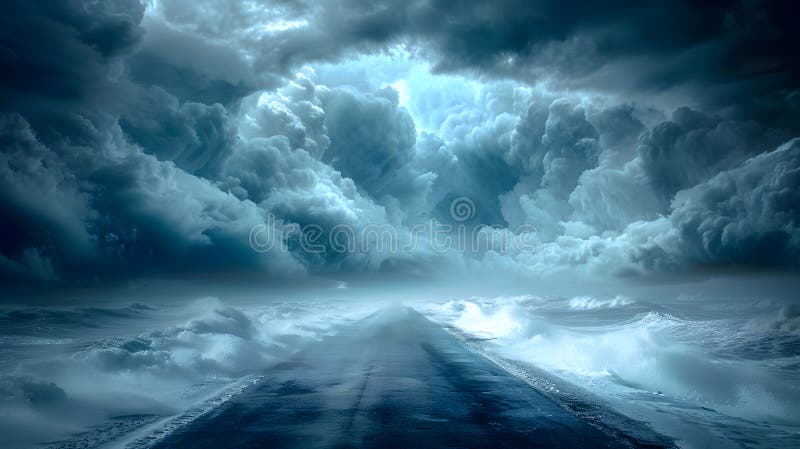 Clouds Gather on the Road Leading into the Distance, Creating a Very ...