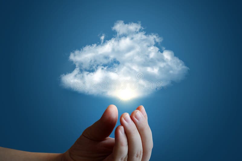 Clouds on hand closeup . stock image. Image of computing - 86242545