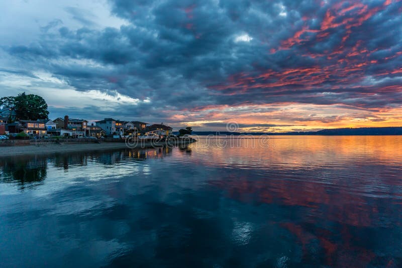 Sunset at Dash Point 10 stock photo. Image of reflection - 154709844