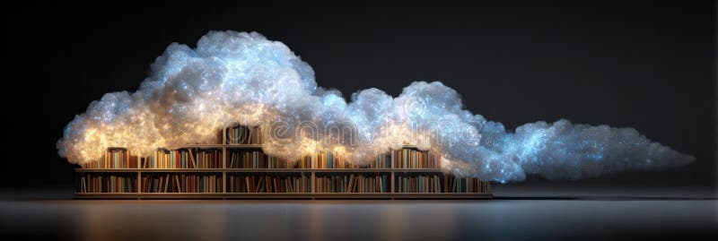 Clouds of Knowledge Rise from an Imaginative Bookshelf Displaying ...